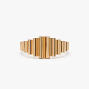 14k Bold Gold Ring, 14K Fluted Graduating Statement Ring, Art Deco ...