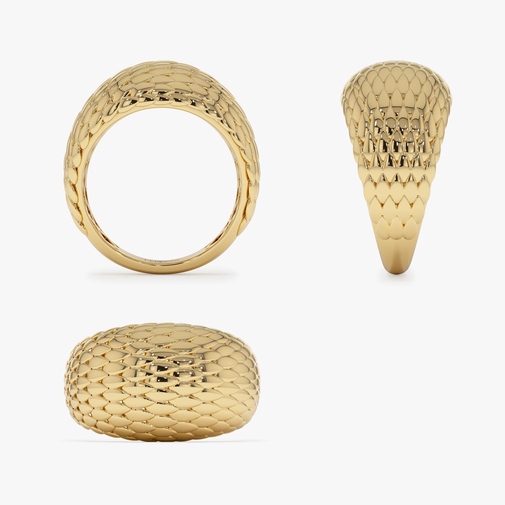 Gold Ring, 14K Solid Gold Chunky Dome Fashion Ring, Wide Dome Snake ...