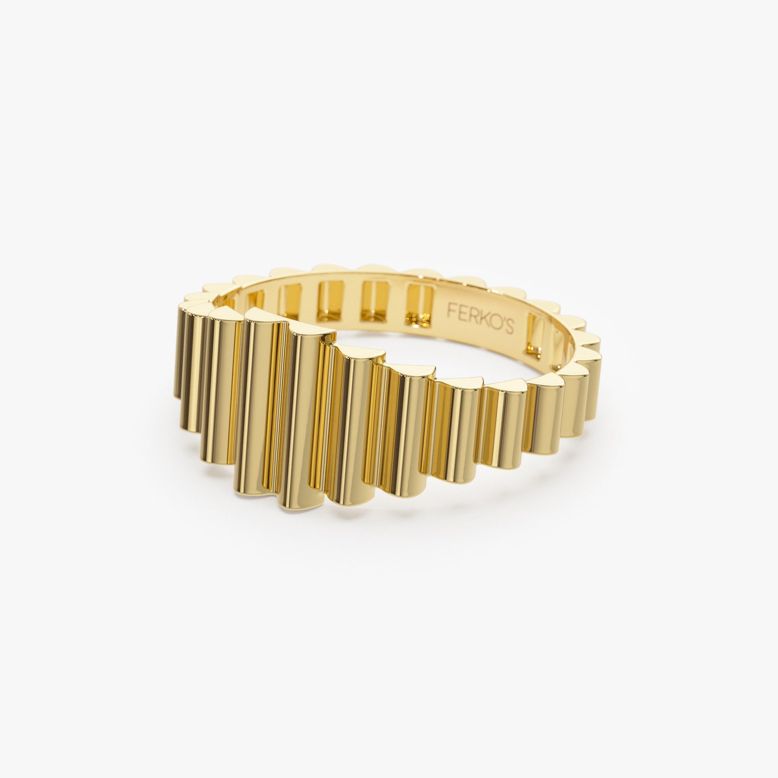14k Bold Gold Ring, 14K Fluted Graduating Statement Ring, Art Deco ...