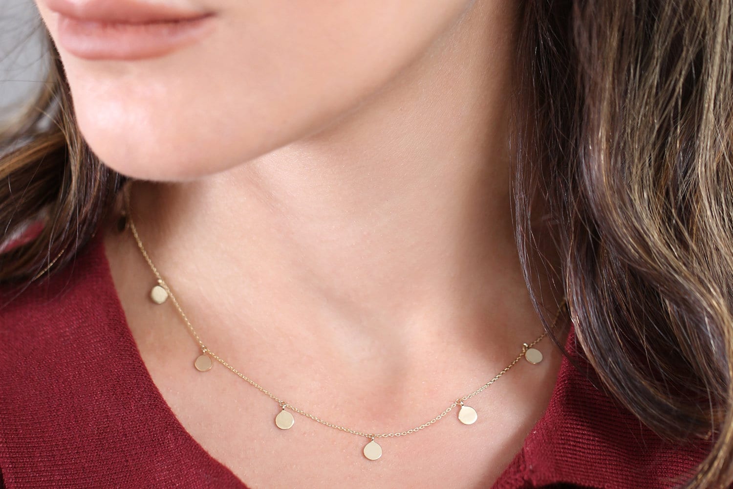 14k Solid Gold Choker Necklace / Coin Charm Choker / Gold Disc - Etsy