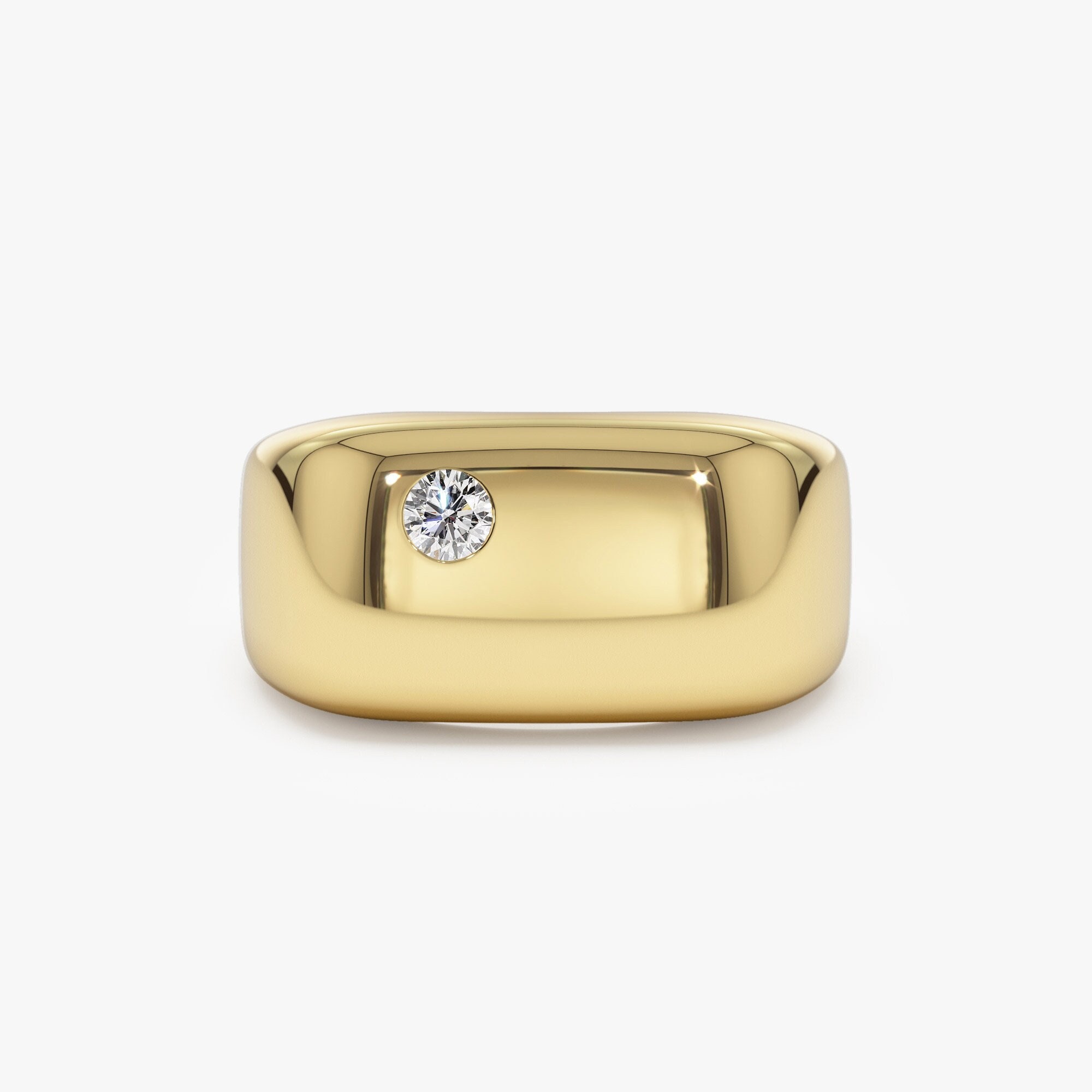 Diamond Ring, 14K Solid Gold Rectangular Thick Diamond Statement Ring ...
