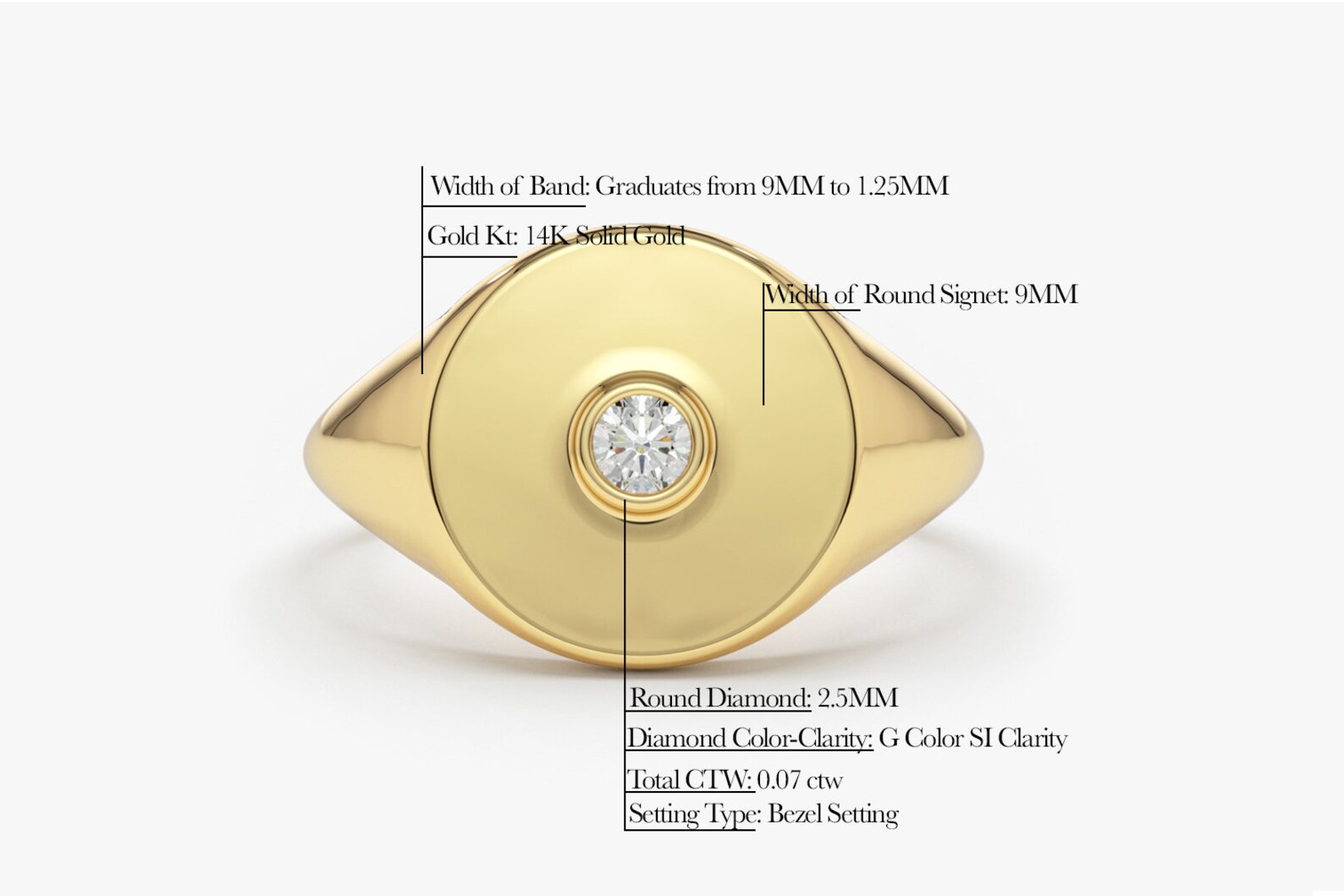 Diamond Signet Ring / 14k Solid Gold Bezel Setting Diamond Pinky Ring ...