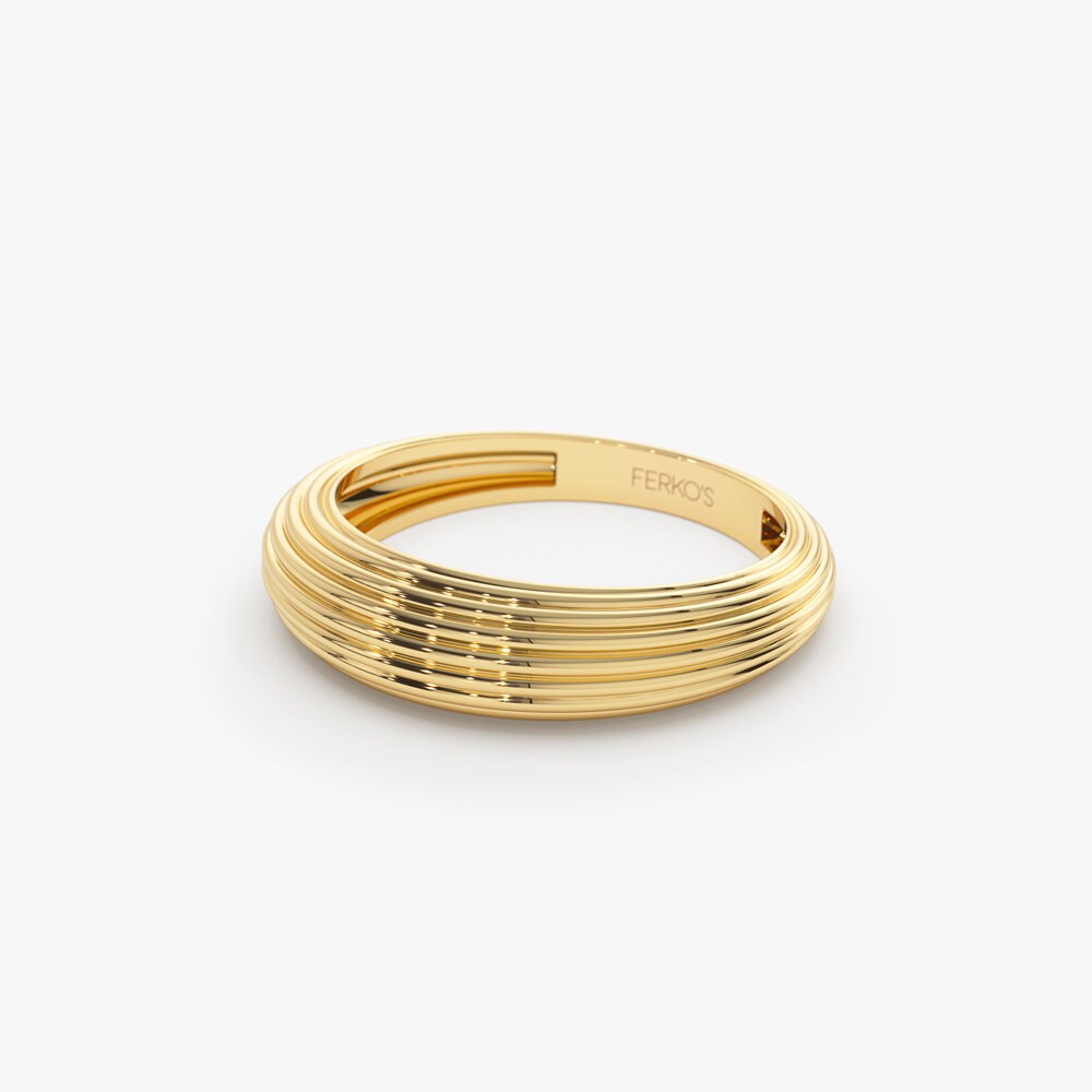 14k Gold Ribbed Dome Graduating Ring / 14k Unique Multi Lined - Etsy