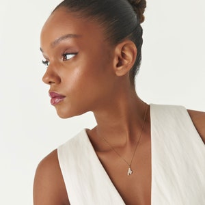 14K Solid Gold Script Font Diamond Initial Necklace, Double Layered 3D ...