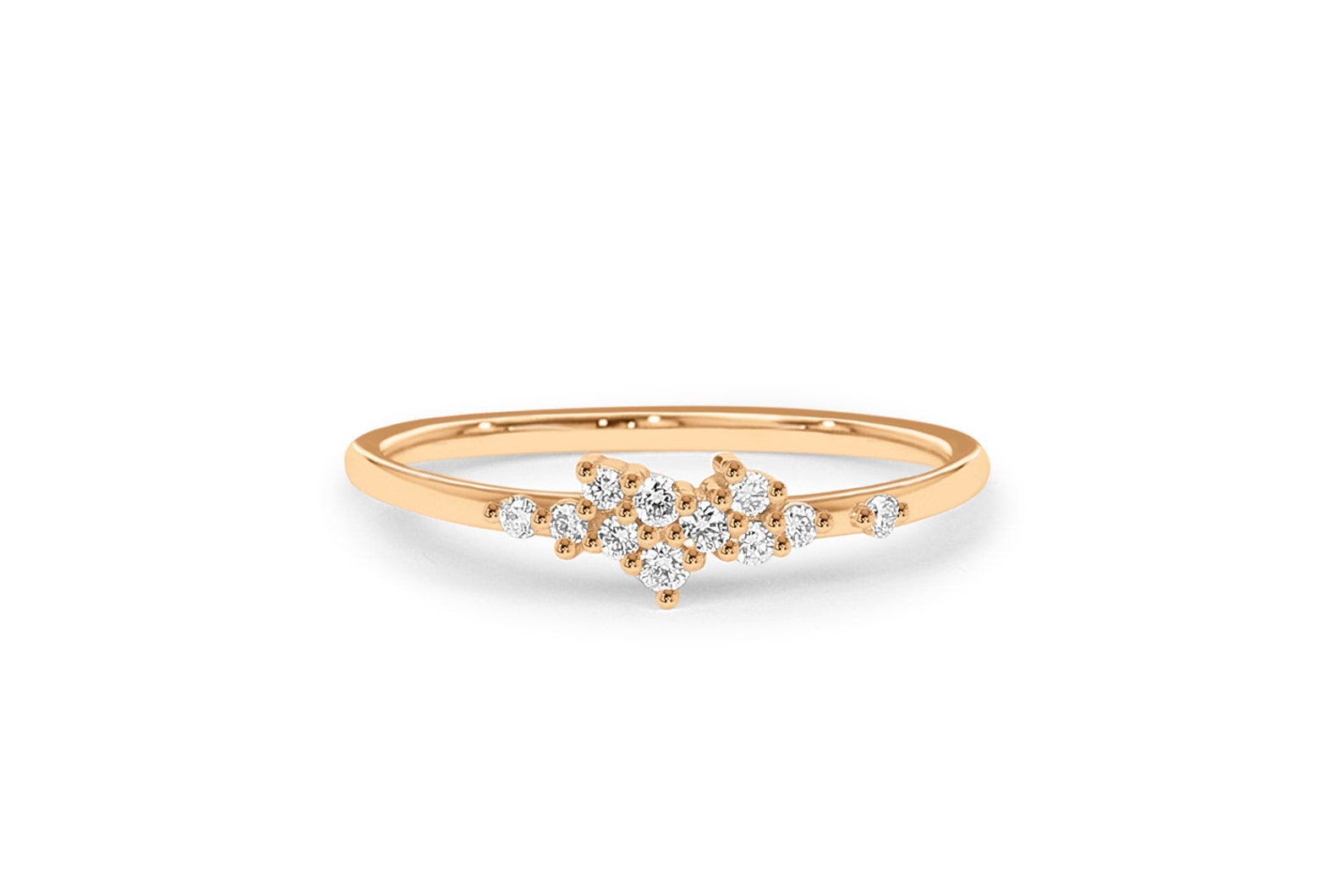 Diamond Cluster Ring / Stackable Dainty Ring / Simple Gold Ring / Multi ...
