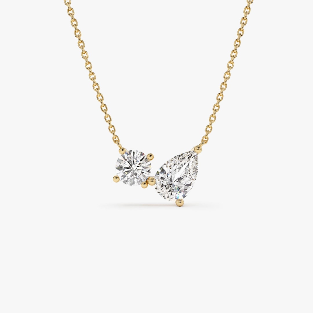 Toi Et Moi Lab Grown Diamond Necklace, 14K Gold 1.55 Ctw Round & Pear ...