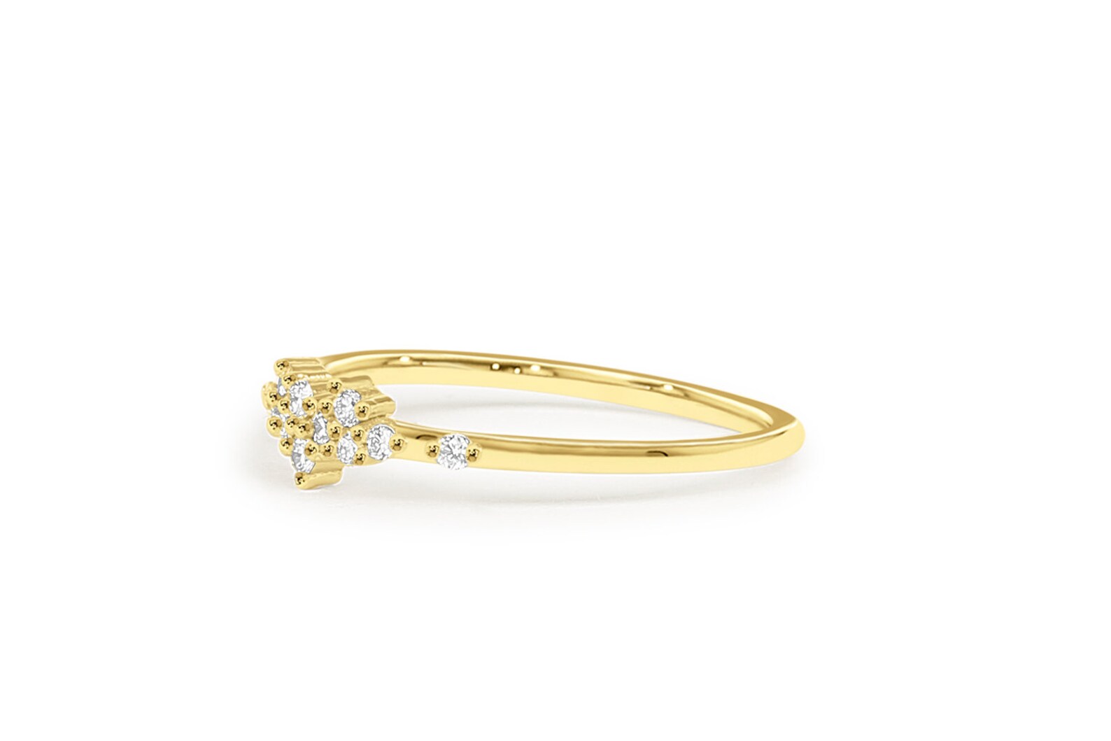 Diamond Cluster Ring / Stackable Dainty Ring / Simple Gold Ring / Multi ...