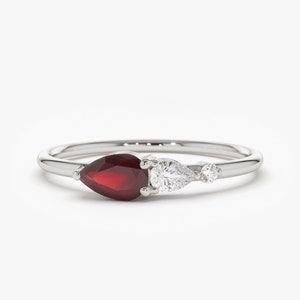 Ruby Ring / 14k Gold Pear Shape Natural Ruby With Pear Shape Diamond ...