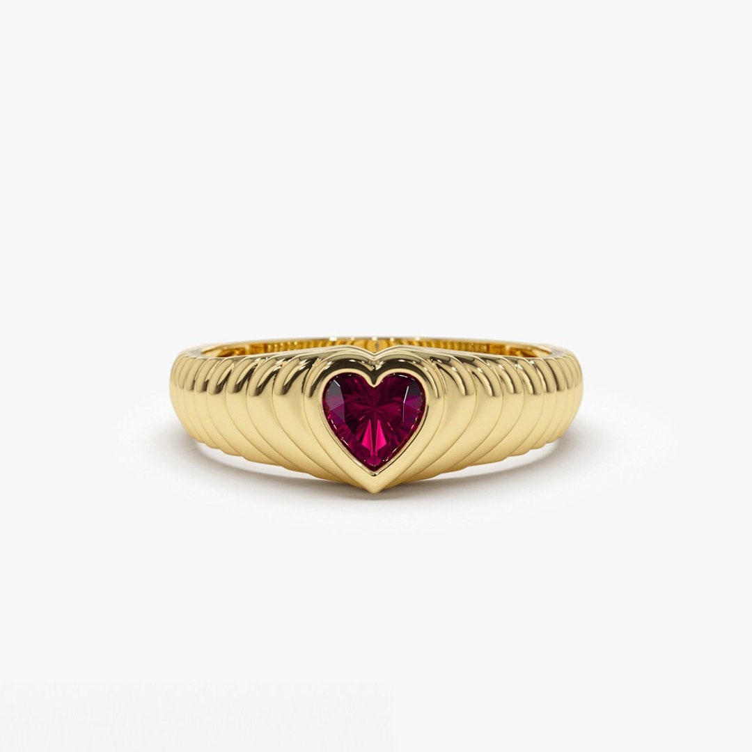 Heart Shaped Ruby Ring / 14k Heart Shape Natural Ruby Beveled Ring ...