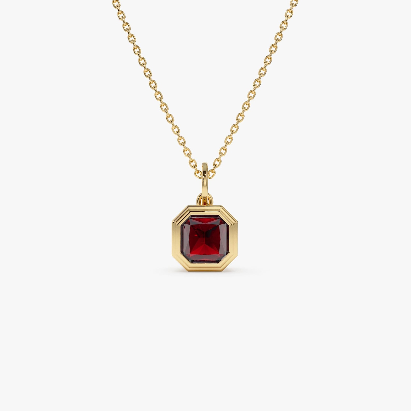 Asscher Cut Bezel Set Garnet Necklace, 14K Gold 1.35 Ctw Garnet ...