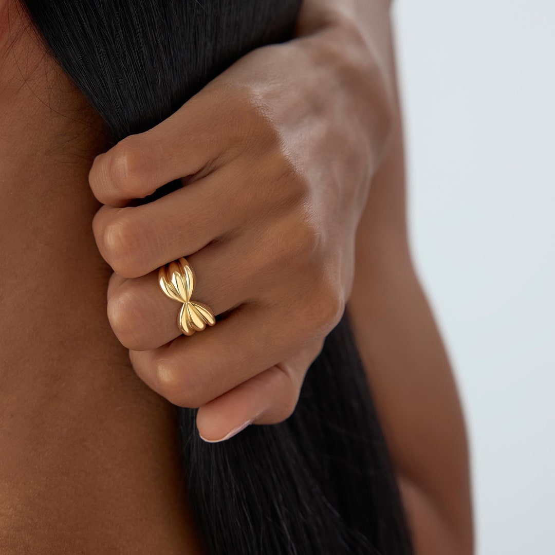 Bold Gold Ring, 14K Gold Unique Handmade Elegant Statement Ring for Her ...