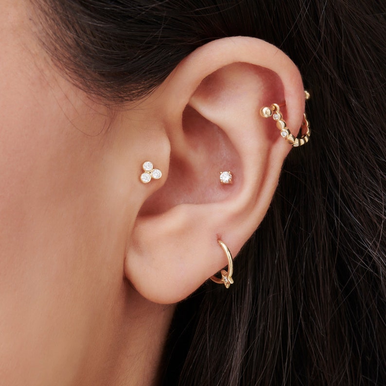 Diamond Piercing / 14k Gold Diamond Stud Piercing / Diamond - Etsy