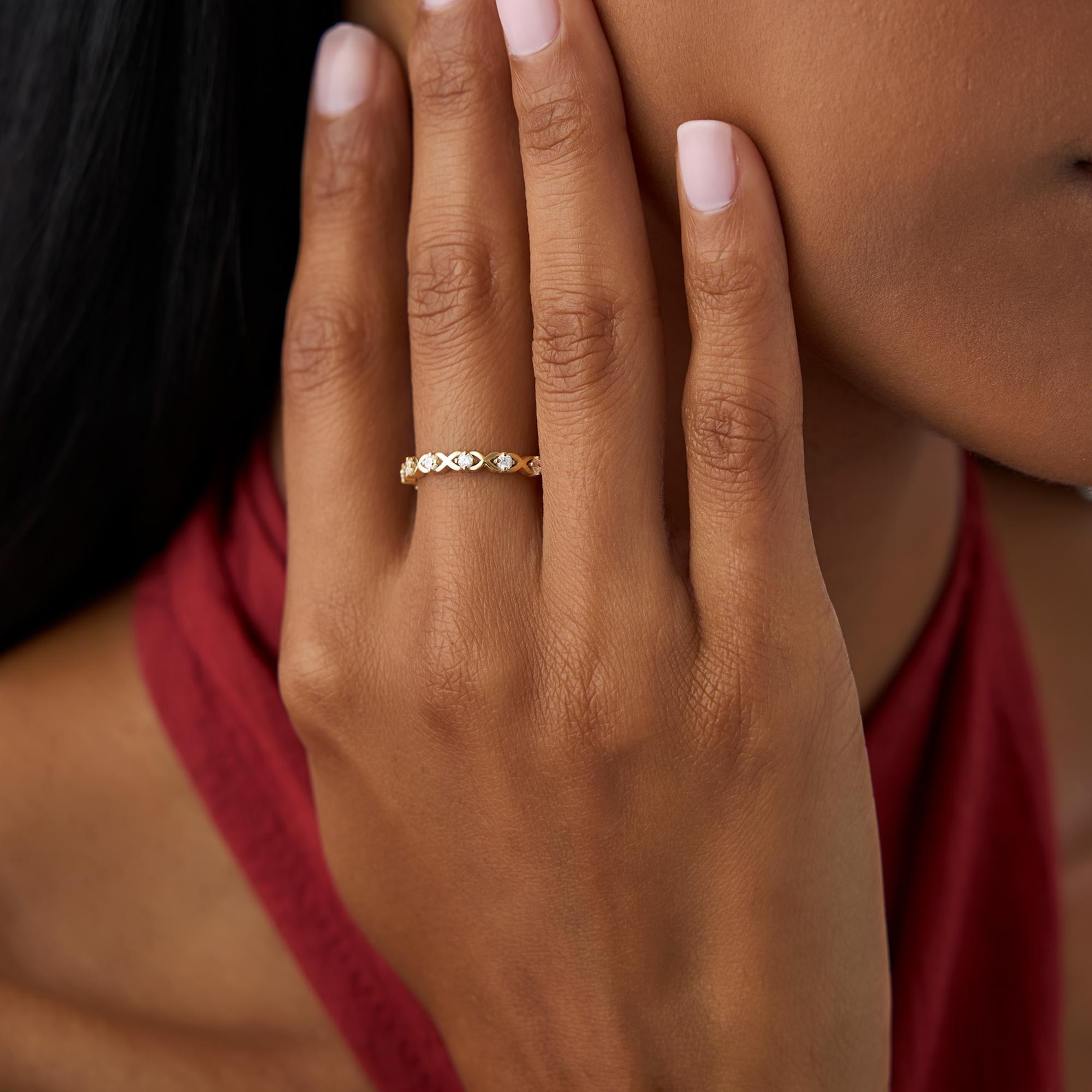 Diamond Ring, Diamond X Shape Band, 14K Gold 0.25 Ctw Round Cut ...