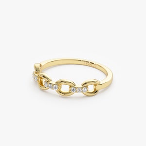 Diamond Link Ring / 14K Gold Round Cut Diamond / Cable Chain Link ...
