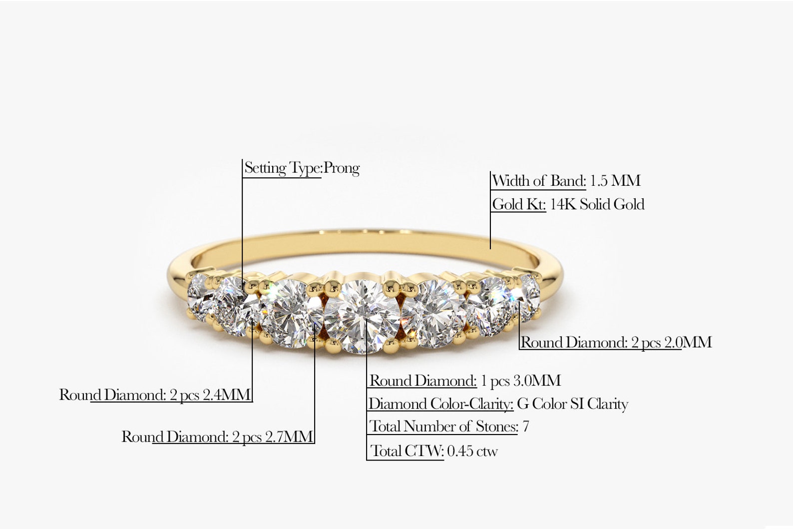 7 Stone Natural Diamond Graduated Womens Wedding Ring in 14K Gold ...