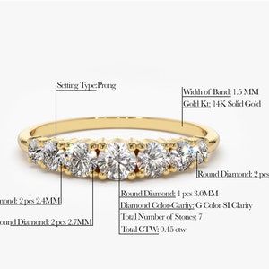 7 Stone Natural Diamond Graduated Womens Wedding Ring in 14K Gold ...
