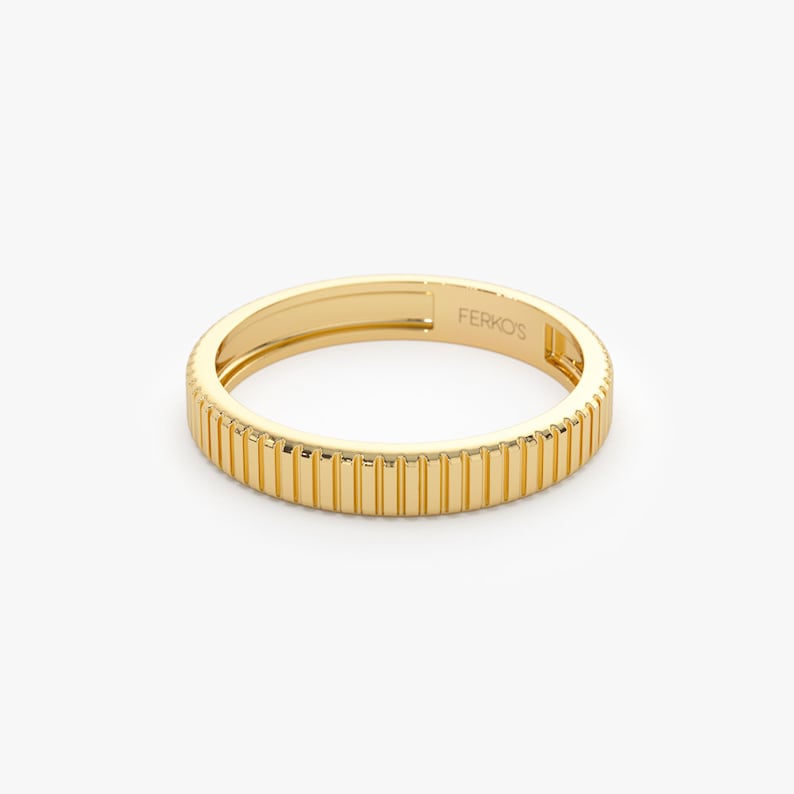 Gold Ring / 14k Gold 3MM Ribbed Ring / Stackable Band Ring / - Etsy