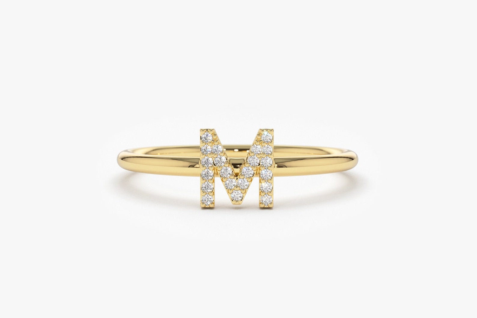 14k Gold Diamond Initial Ring / Diamond Initial Ring / - Etsy