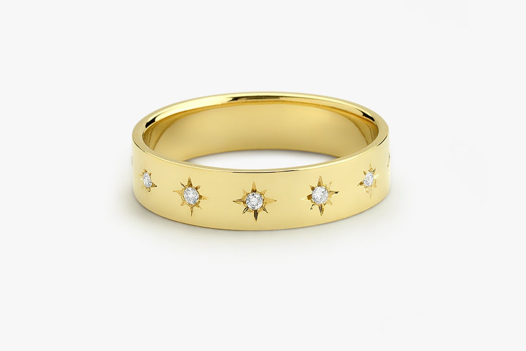 Star Setting Diamond Ring, 14k Gold Wedding Band With Diamond, Rose ...