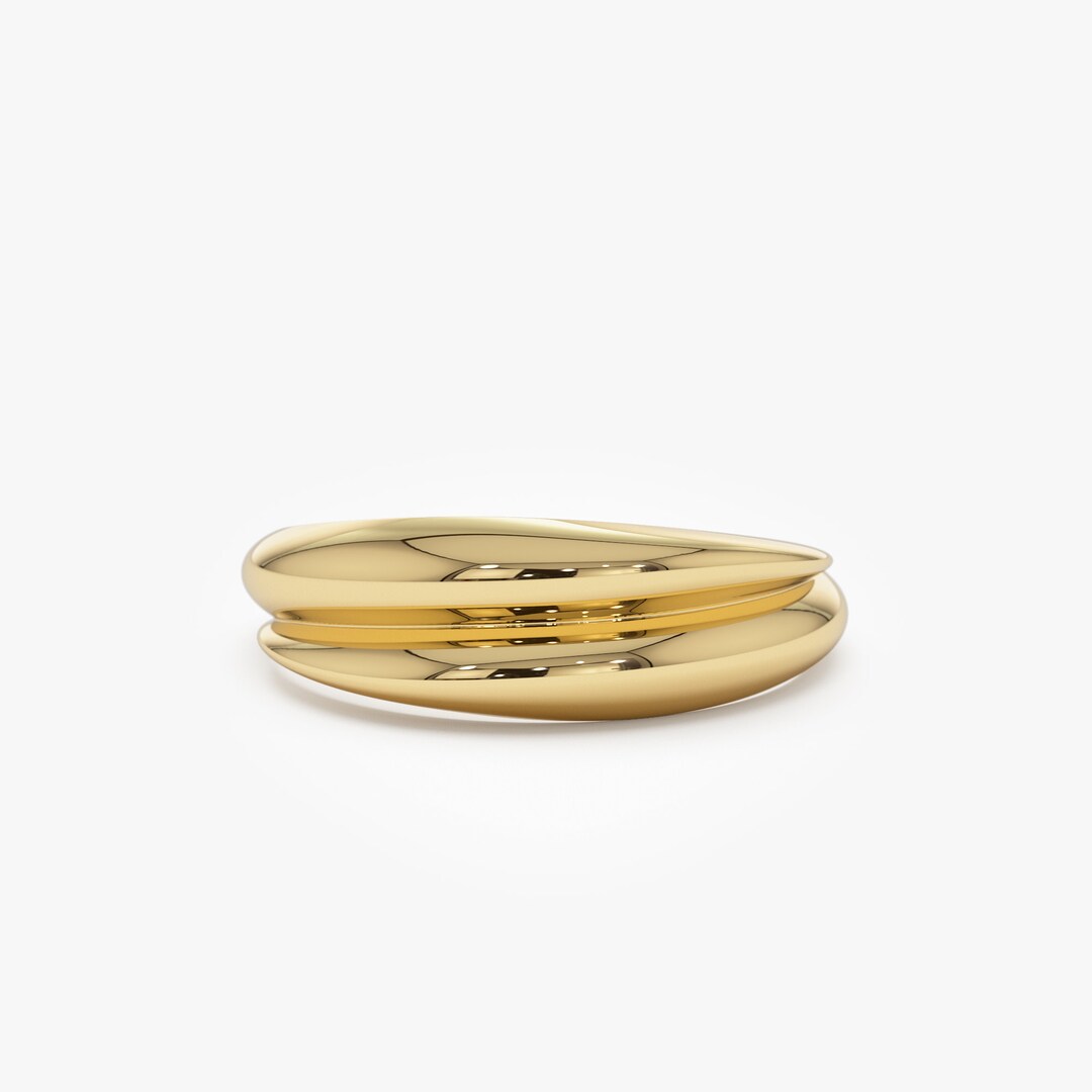 14k Solid Gold Ring / Dome Dual Band Statement Ring / 14K Gold Unique ...