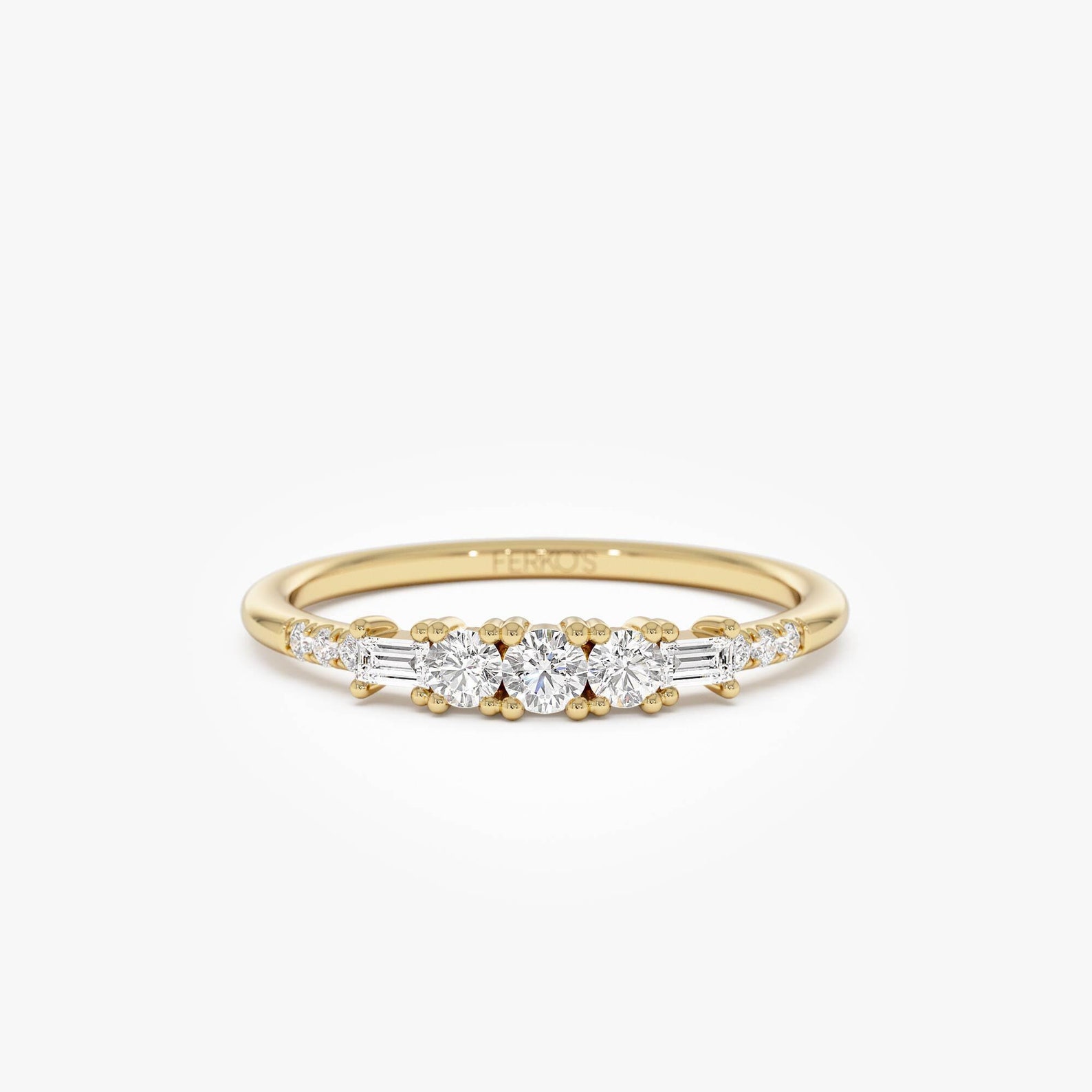 Diamond Ring, 14k Gold Diamond Band Ring With Round and Baguette ...