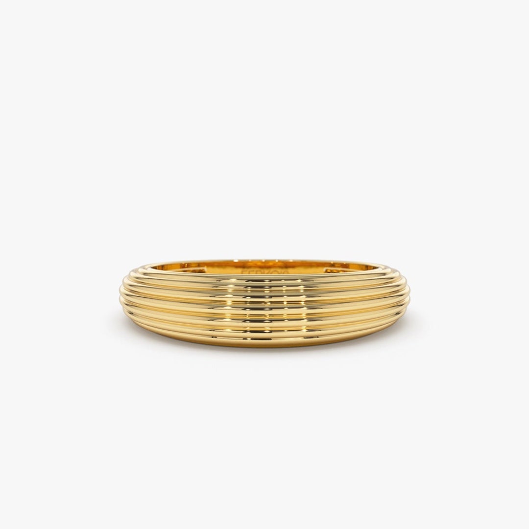 14k Gold Ribbed Dome Graduating Ring / 14k Unique Multi Lined 5MM Dome ...