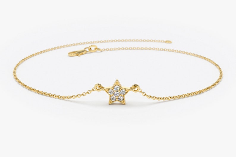 Diamond Bracelet / Star Charm Bracelet / Tiny Star Diamond Choker / 14k ...