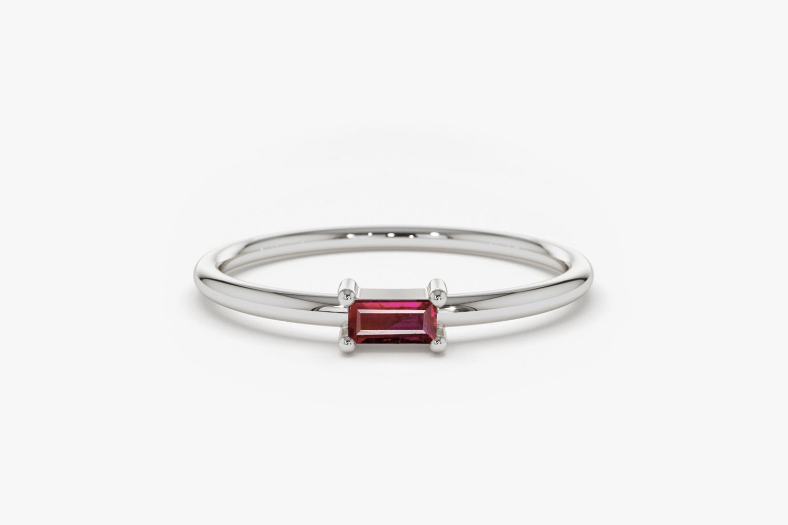 Ruby Ring / Baguette Cut Ruby Ring in 14k Gold / Stackable Ruby ...