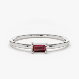 Ruby Ring / Baguette Cut Ruby Ring in 14k Gold / Stackable Ruby ...