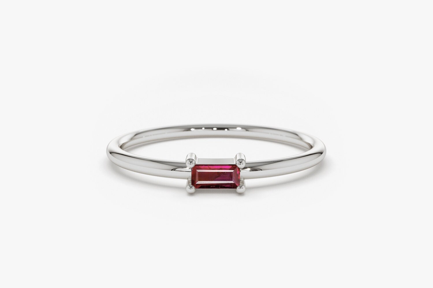 Ruby Ring / Baguette Cut Ruby Ring in 14k Gold / Stackable Ruby ...