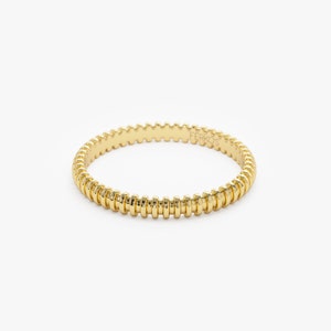 Solid Gold Bar Ring, 14K Ribbed Wedding Band, Stackable Minimalist Band ...