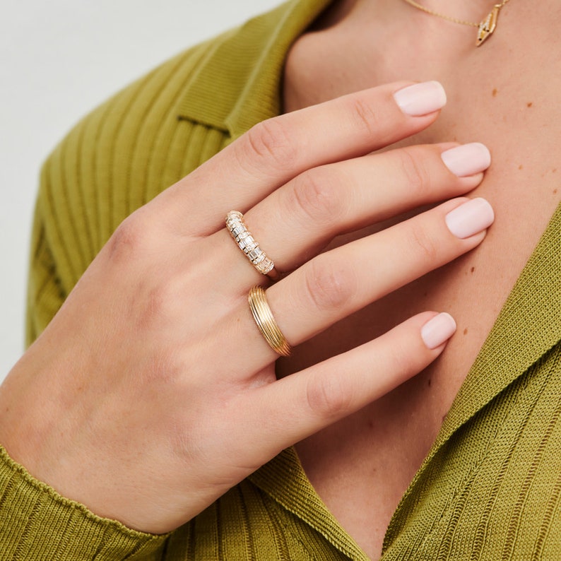 14k Gold Ribbed Dome Graduating Ring / 14k Unique Multi Lined - Etsy