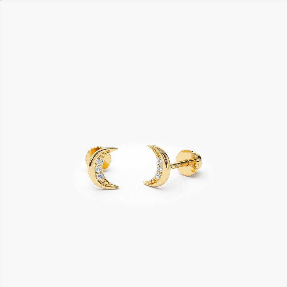Helix Piercing / 14k Gold Diamond Crescent Moon Piercing / - Etsy