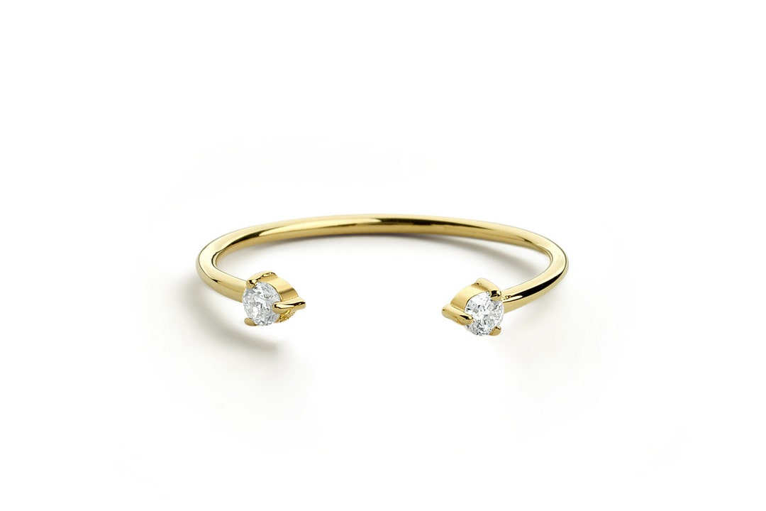 Dual Diamond Ring / 14k Gold Diamond Cuff Ring / Open Design Diamond ...