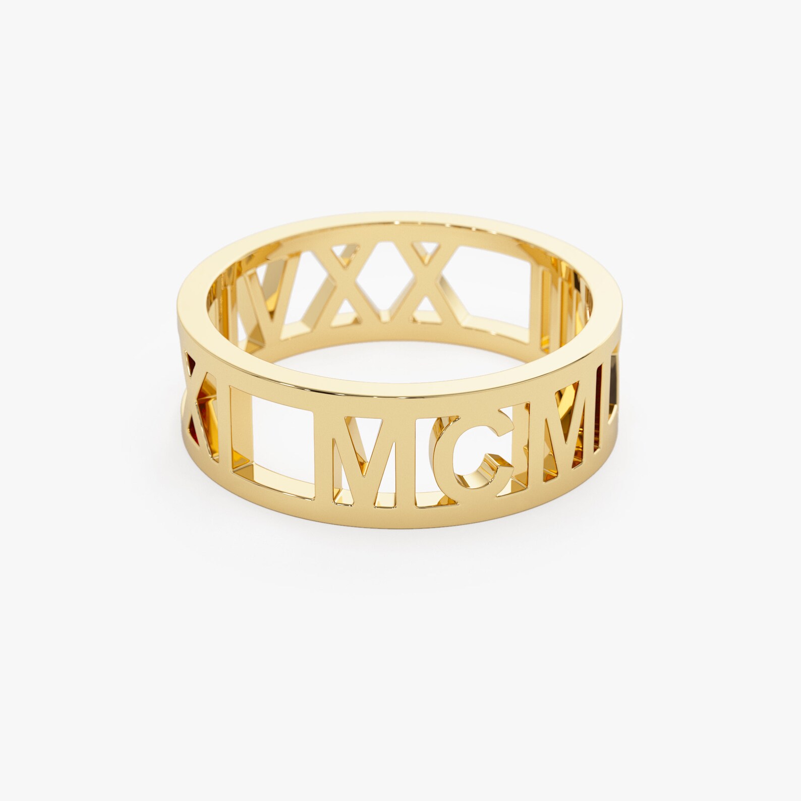 Personalized Gold Ring, 14K Gold Personalized Roman Numeral Ring ...