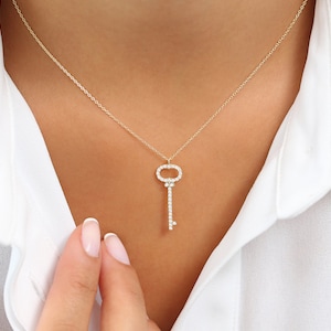 Key Necklace / Diamond Key Pendant / Diamond Necklace / Dainty Key ...