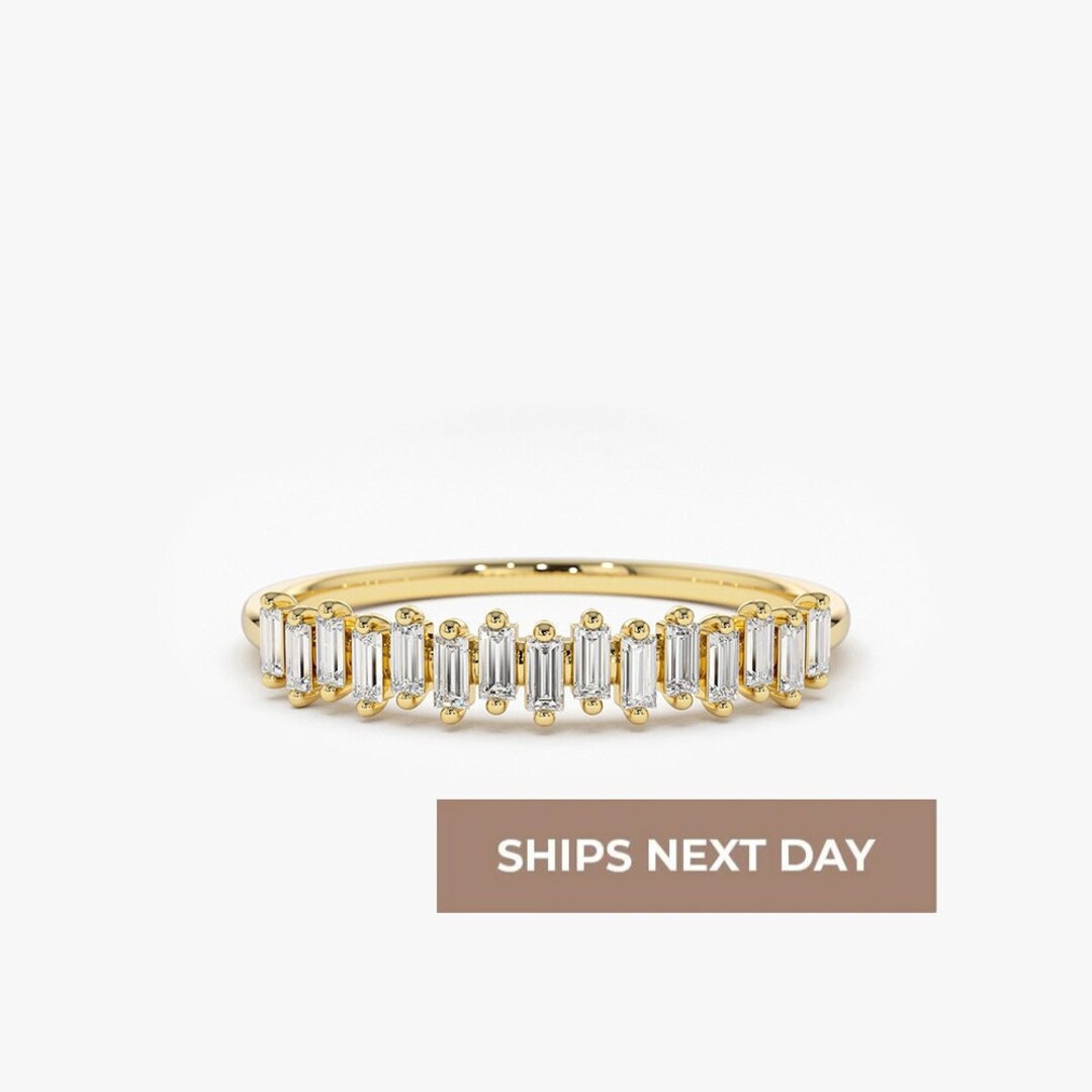 Diamond Ring / 14k Gold Stackable Baguette Diamond Women's Wedding Ring ...