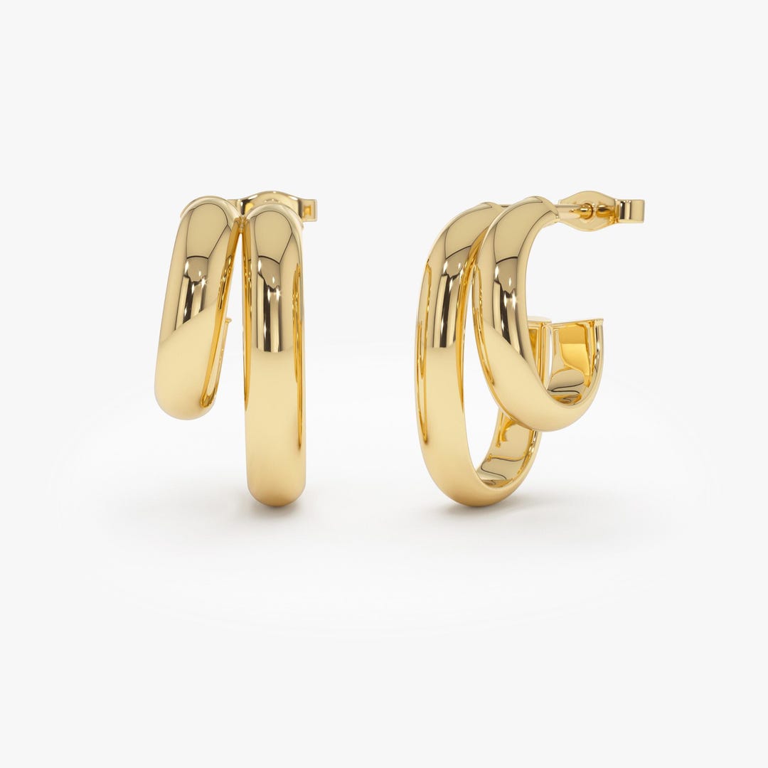 Gold Double Hoop Earrings, 14k Gold Twisted Double Hoop Earrings ...
