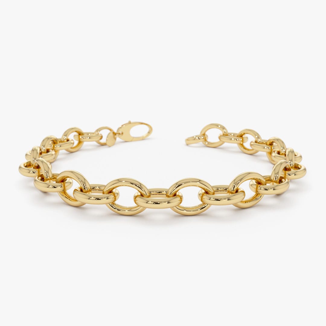 Gold Bracelet, 14k Chunky Gold Bracelet, 9.5MM Oval Link Bracelet ...