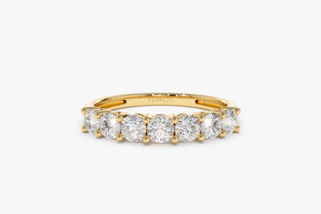 Diamond Wedding Ring / 14k Gold 7 Stone Basket Setting Shared Prong 0 ...