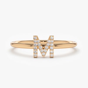 14k Gold Diamond Initial Ring / Diamond Initial Ring / Personalized ...