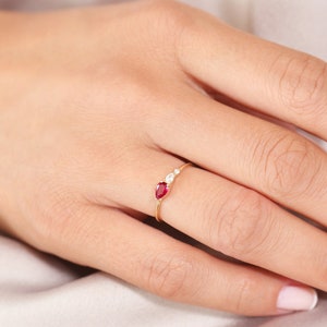Ruby Ring / 14k Gold Pear Shape Natural Ruby With Pear Shape Diamond ...