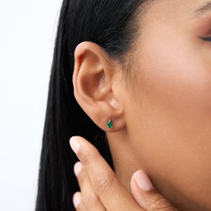 Emerald Teardrop Studs, 14K Solid Gold Pear Shaped Emerald Earrings ...