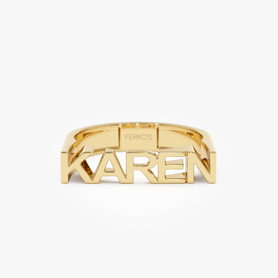 Custom Name Ring, Solid 14K Gold Personalized Name Band, Bold Gold ...