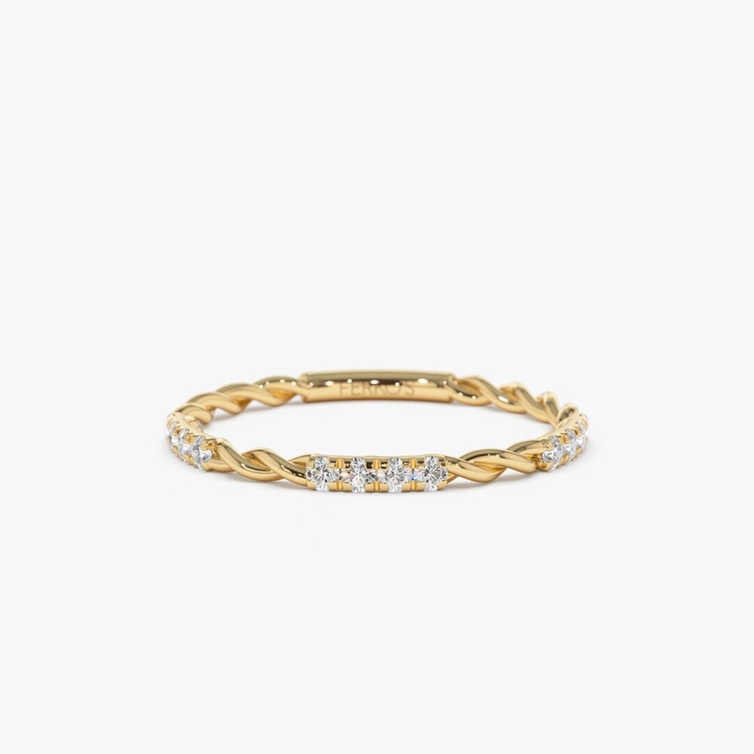 Stackable Diamond Ring / 14k Gold Twisted Rope Diamond Ring / Diamond ...