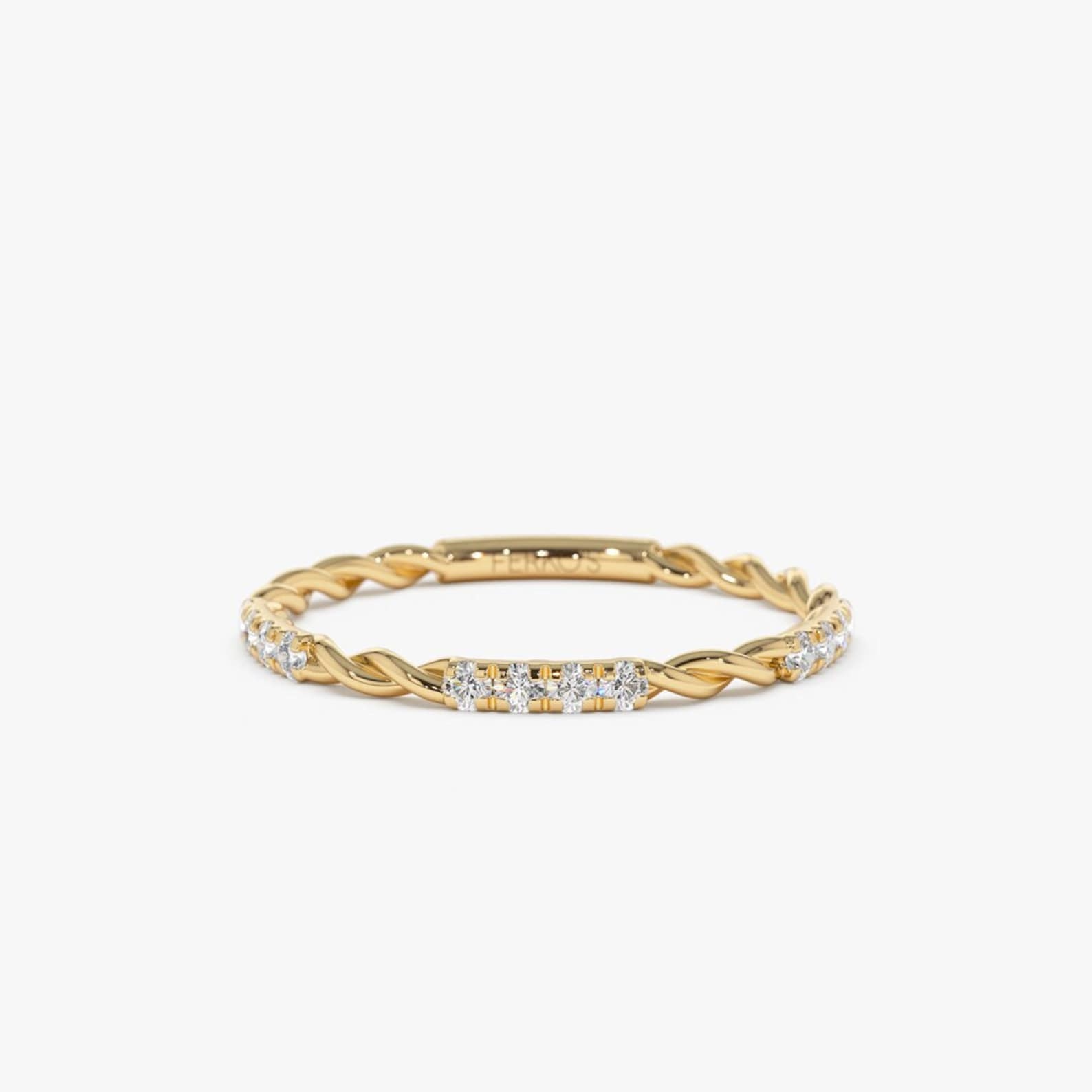 Stackable Diamond Ring / 14k Gold Twisted Rope Diamond Ring / - Etsy