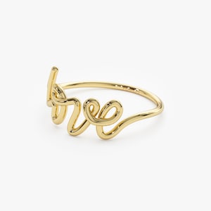 Script Love Ring, 14K Solid Gold Stackable Ring, Minimalist Statement ...