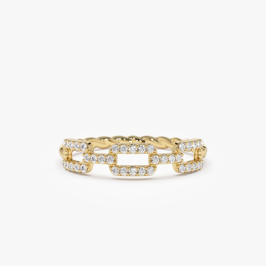 Diamond Ring / 14k Gold Chain Link Diamond Ring With Twisted Rope Band ...