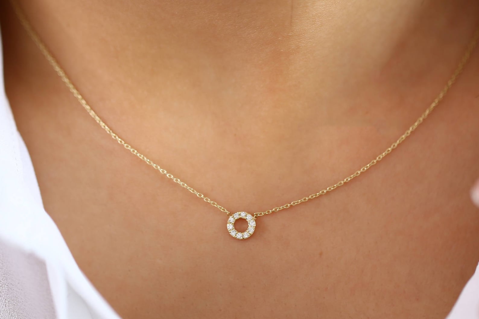 Diamond Circle Necklace / 14k Mini Diamond Circle/ Open Circle - Etsy