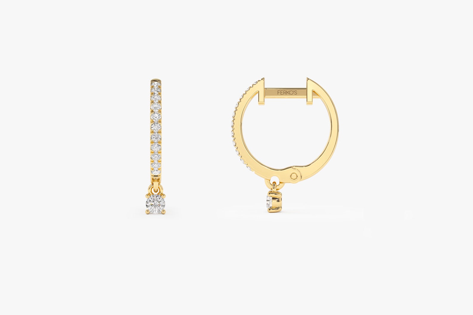 14k Gold and Diamond Hoop Earrings / Dangling Diamond Hoop Earrings ...